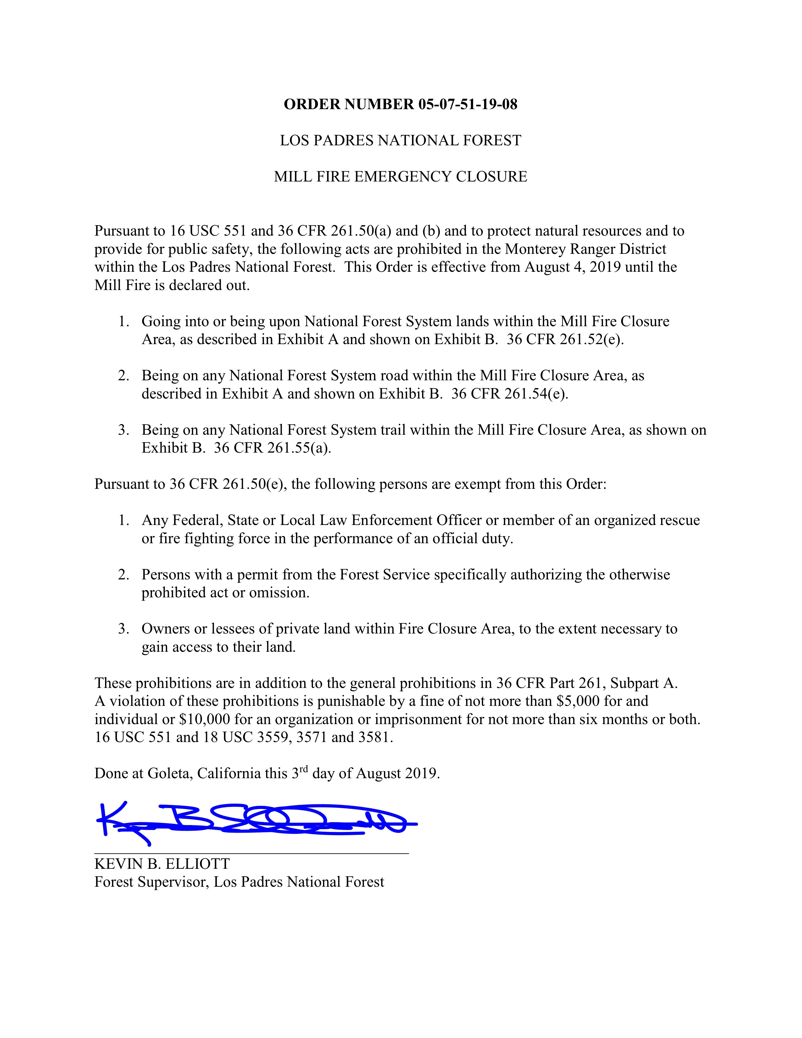 Partial Forest Closure order effective 8/4/19 and Map – BigSurKate