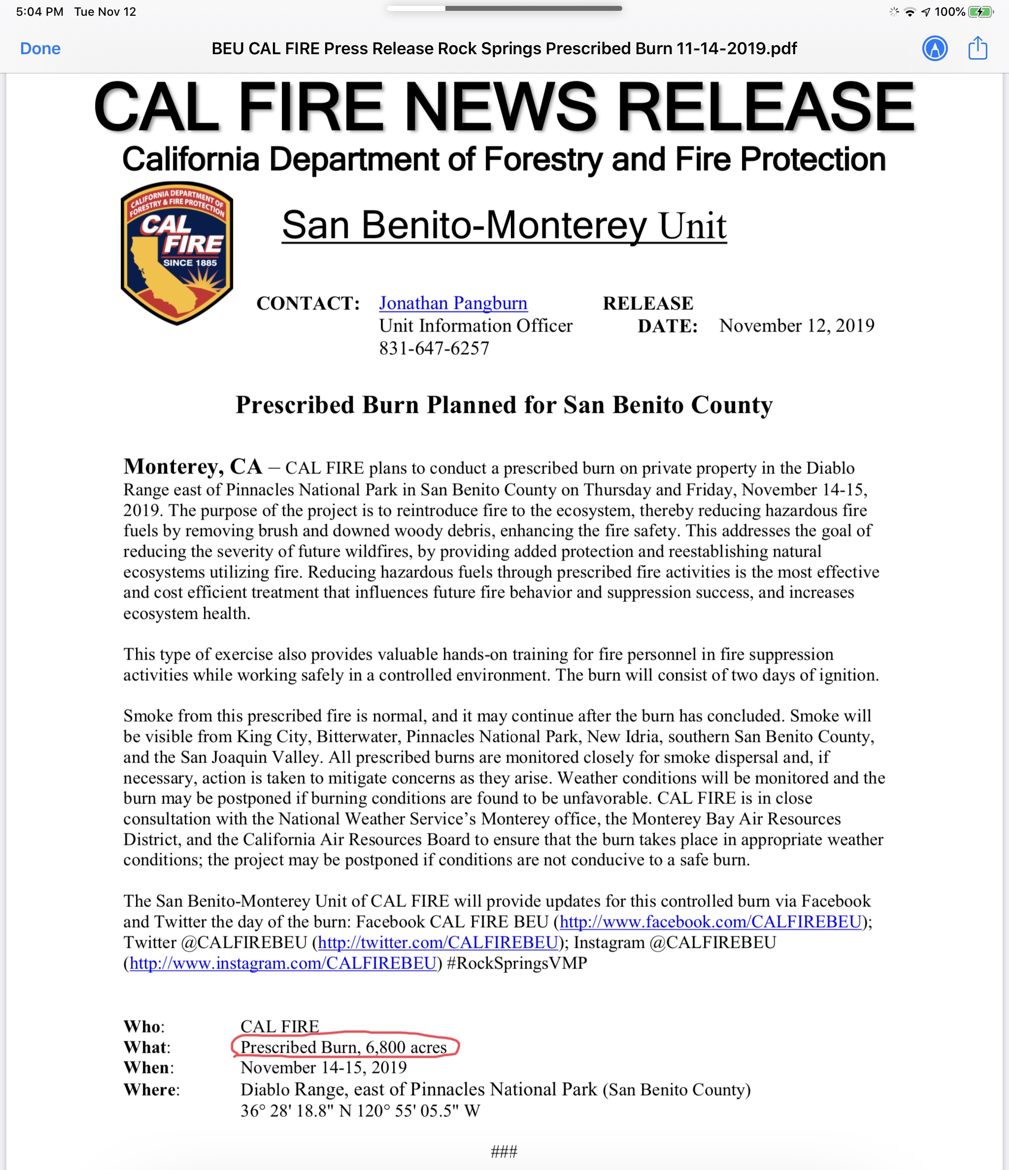 Prescribed burn planned – BigSurKate
